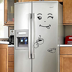 ANFRJJI Greedy Cute Characters Stickers for Fridge - PVC Removable Wall Decals - Kitchen Refrigerator Decor with Appetizing Faces - Effect 20"x34"inch (Black-JWH213-Fridge)