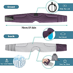Sleep Mask with Bluetooth Headphones 24 White Noise, Ultra-Thin Speaker Cold Pack Blackout Bluetooth Eye Mask Sleep Headphones for Side Sleepers, Airplane, Travel, Cool Gadgets for Women Man (Purple)