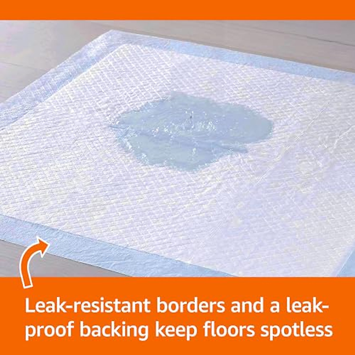 Amazon Basics Dog and Puppy Pee Pads with 5-Layer Leak-Proof Design and Quick-Dry Surface for Potty Training, Standard Absorbency, Regular Size, 22 x 22 Inch - Pack of 50, Blue & White