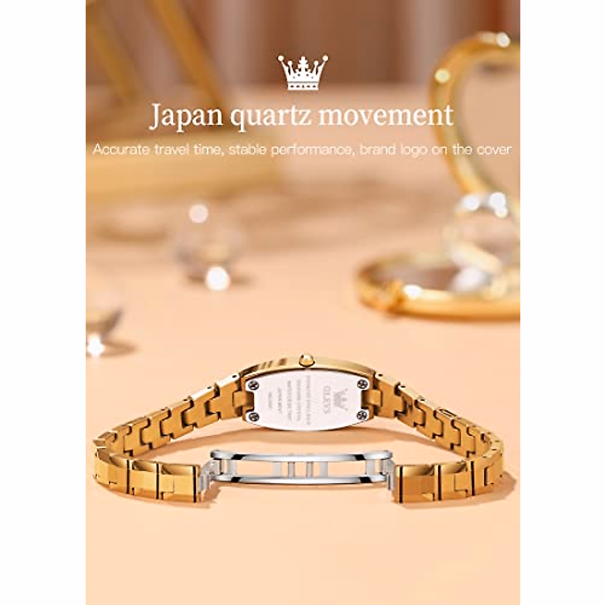 OLEVS Womens Gold Watch Square Small Face Watches for Women Golden Tungsten Steel Elegant Slim Lady Watches Bracelet Waterproof Luxury Diamond Thin Ladies Wrist Watches Relojes De Mujer