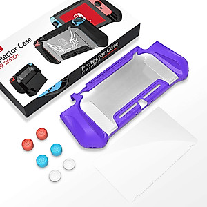 HEYSTOP Case Compatible with Nintendo Switch Case Screen Protector,TPU Protective Heavy Duty Cover Case for Nintendo Switch with Shock Absorption and Anti-Scratch (Transparent Purple)