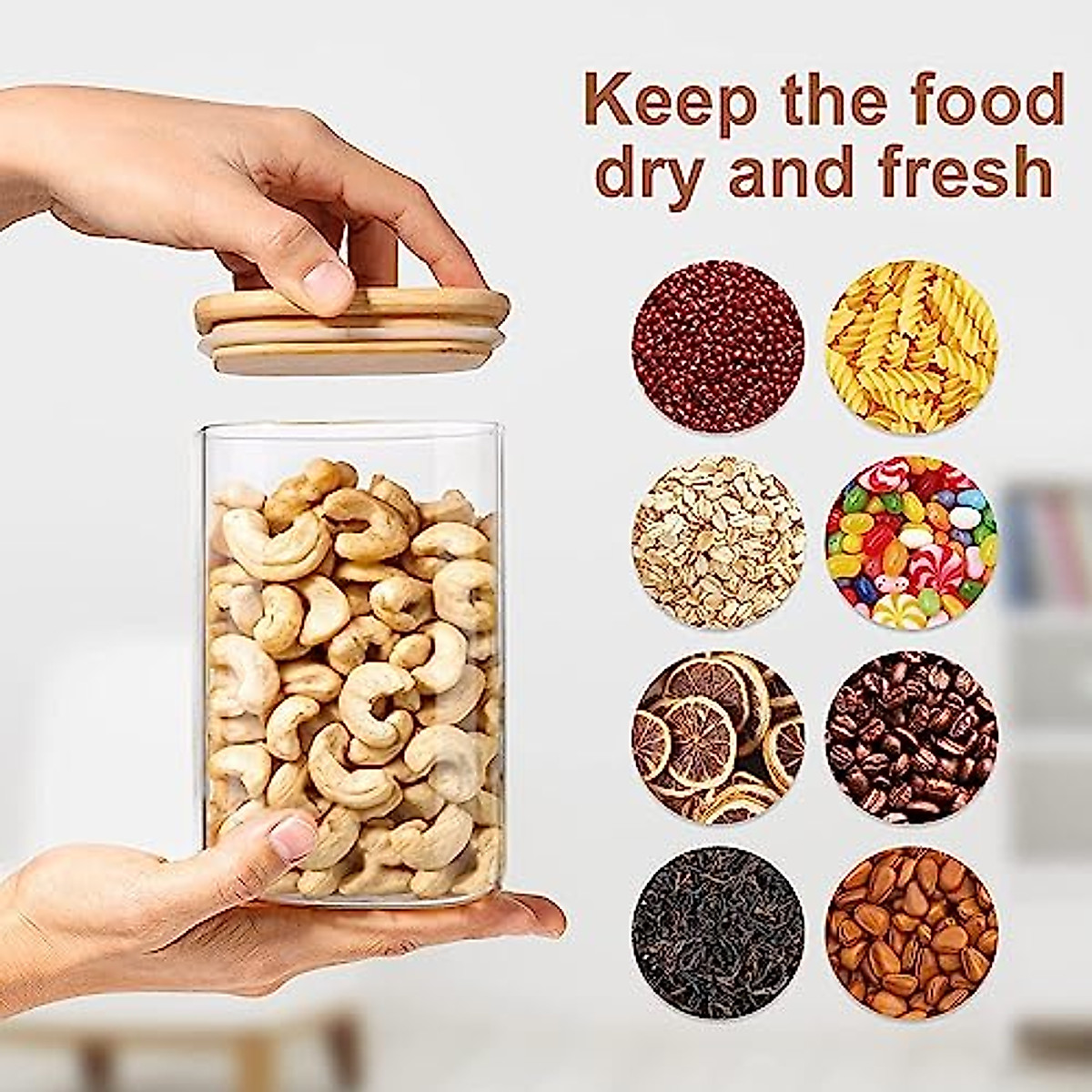 Glass Jars with Bamboo Airtight Lids - 17oz Glass Food Storage Containers, 3Pack Borosilicate Glass Canisters Coffee Jar with Spoon for Tea, Sugar, Spice, Bath Salts, Overnight Oats