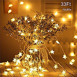 Star LED String Lights - 70 LED 33 FT Twinkle Star Battery Operated Fairy Lights Waterproof for Outdoor, Indoor, Bedroom, Wedding, Party, Christmas Halloween Garden Decorations