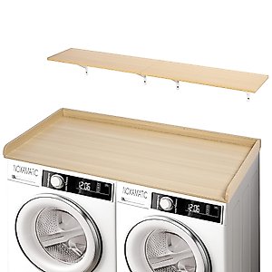 Gtouse Washer Dryer Countertop and Shelves, 54x27.5inch, Laundry Countertop Over Washer and Dryer, Wood Cover for Washer and Dryer Top with Edge Rails, Dryer Countertop