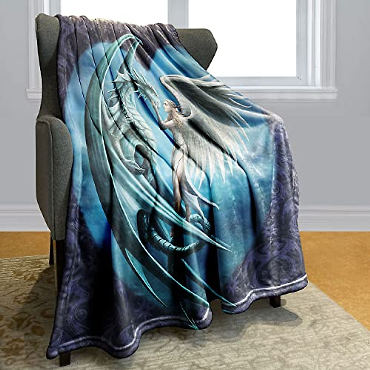 HommomH 60"x80" Blanket Soft Fluffy Flannel Fleece Throw Dragon Angel Love