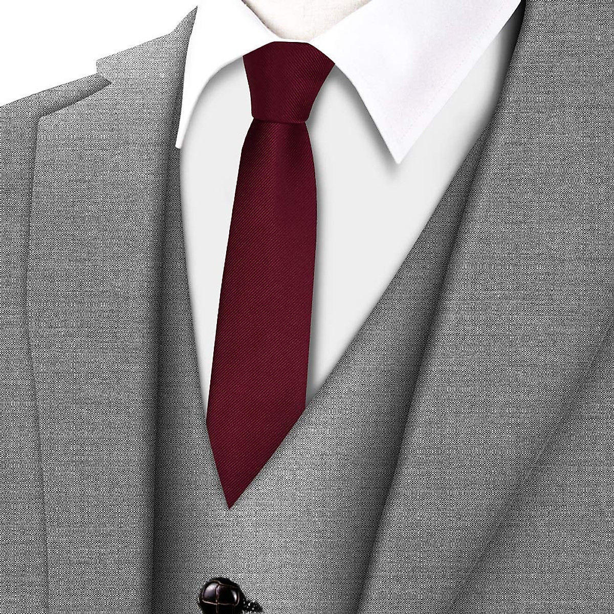 GUSLESON 6cm Burgundy Slim Necktie for Men Wine Red Solid Skinny Tie (0973-11)