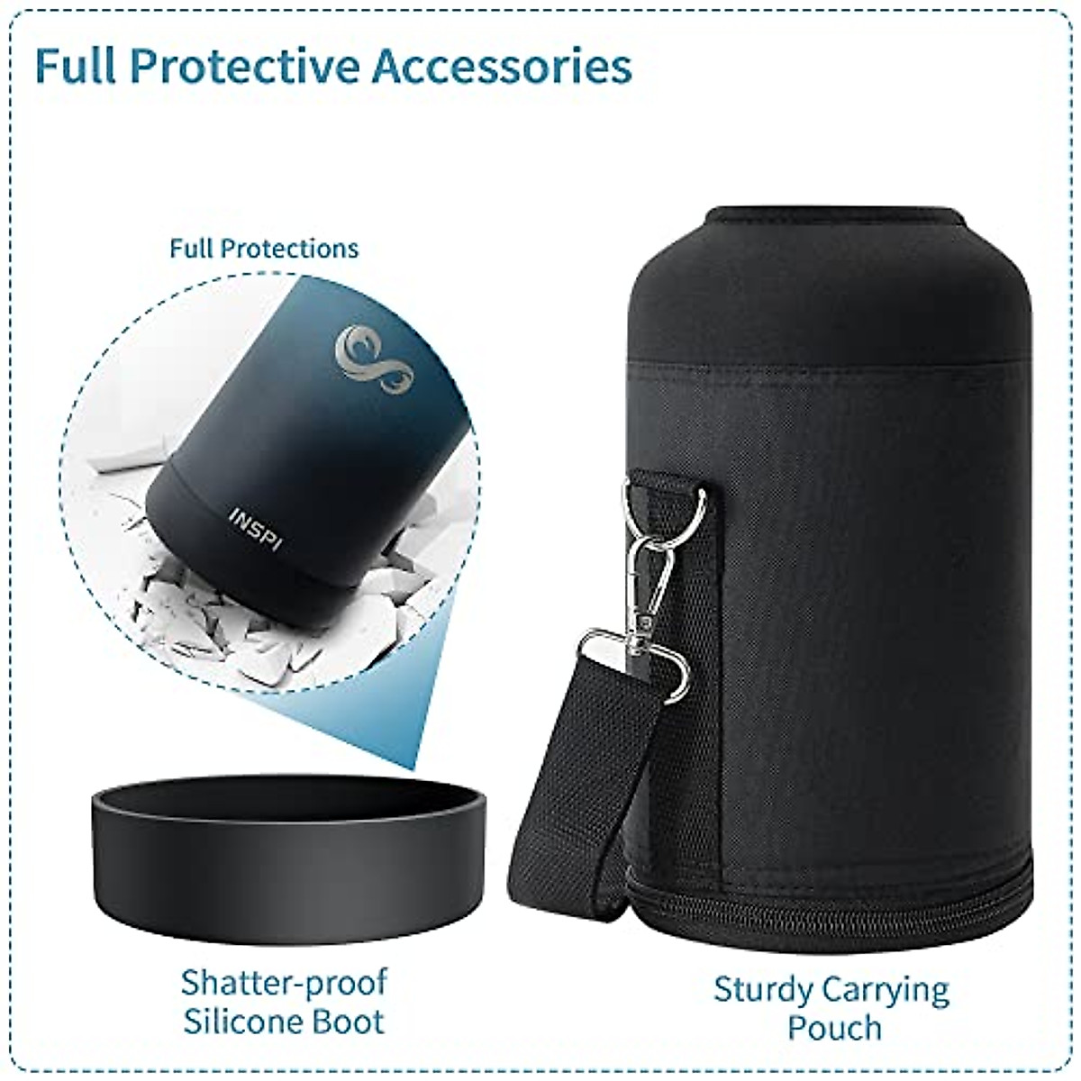 Water Bottle Insulated, INSPI Gallon Water Bottle with Straw&3 Lids, Large Wide Mouth Triple Wall Vacuum Stainless Steel Metal Hydro Jug, Keep Cold for 48Hrs and Hot for 24Hrs, (Indigo/Black, 128oz)