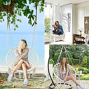 SURPCOS Hammock Chair Macrame Swing, Upgraded Max 550 Lbs Hanging 100% Cotton Rope Swing Chair with Stainless Steel Hardware Kits, Macrame Swing for Indoor and Outdoor Use (Beige)