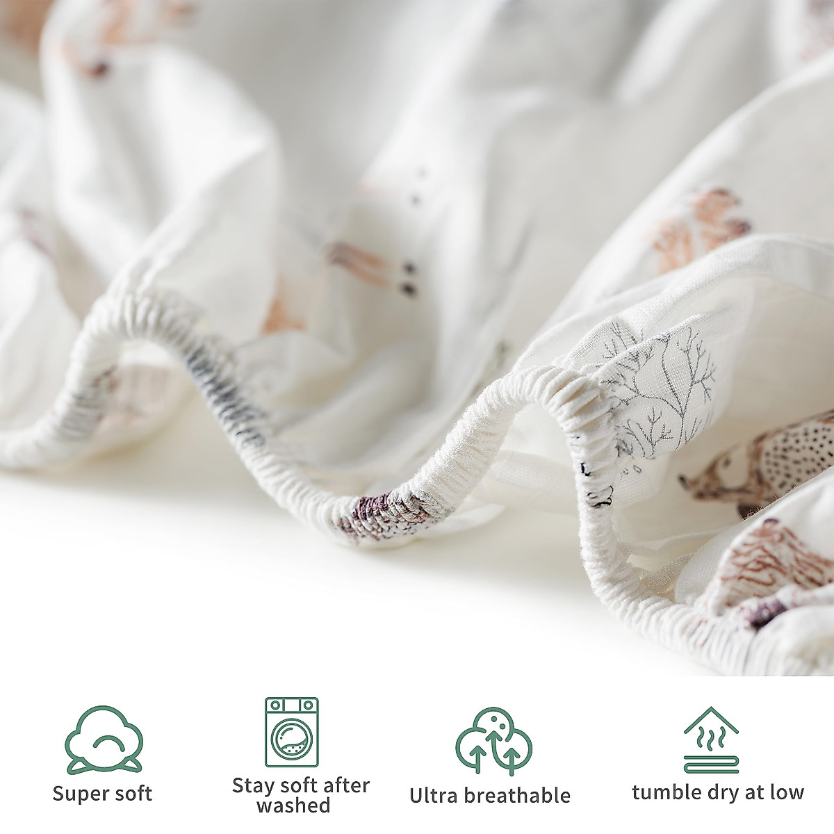 Musioiy Muslin Bassinet Sheets for Baby Girls and Boys, Soft & Breathable Cotton Bed Oval, Hourglass Rectangular Cradle Mattress, 2 Pack,(Animal Print Stars, White Grey (CRIB202305)