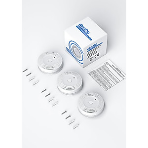 Smoke Detector, ‎Lecoolife, ‎9V Battery Operated Smoke Alarm with LED Indicator, Silence Button, Battery Powered 10-Year, White, 3 Pack