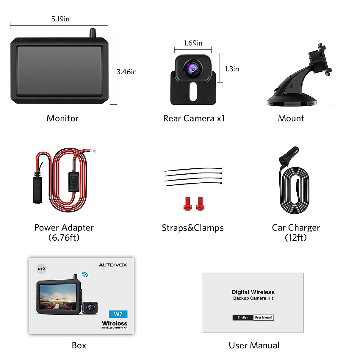 AUTO-VOX Wireless Backup Camera with 5" Monitor System,2 Channels Trailer Hitch Rear View Reverse Cam,Back Up Camera for Cars with 2.4G Stable Digital Signal for Truck, SUV,Van,Trailer,Small RV-W7PRO