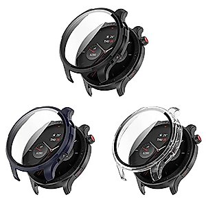 PC Full Coverage Protective Watch Case Cover for Amazfit GTR 4 Tempered Glass Screen Protector for Amazfit GTR 4 Smart Watch Accessories (Black/Blue/Clear)