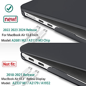 May Chen Compatible with M3 MacBook Air 13.6 inch Case 2022 2023 2024 A3113 A2681 M2 Chip, Plastic Hard Shell Case for MacBook Air 13.6" with Liquid Retina display Fits Touch ID, Matte Black