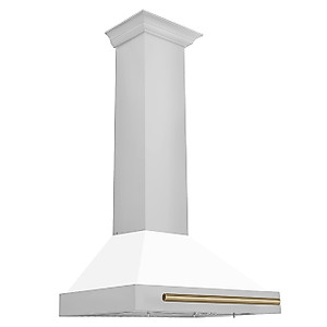 ZLINE 30" Autograph Edition Stainless Steel Range Hood with White Matte Shell and Champagne Bronze Accents