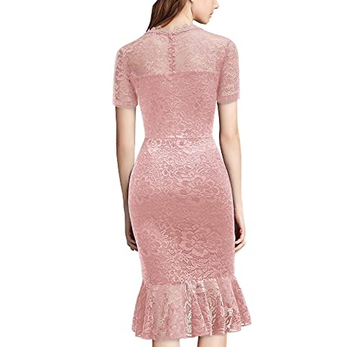 Miusol Women's Retro Floral Lace Short Sleeves Cocktail Party Formal Dress (Medium, Pink)