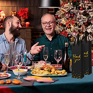 Ctosree 30 Pcs Wine Gift Bag for Bottle Wedding Thank You Favor Bag with Metallic Gold Foil Print Kraft Wine Paper Bag with Rope Handle for Christmas Thanksgiving Halloween Birthday Party(Black)