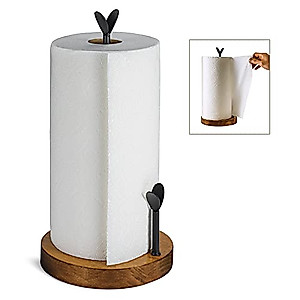 TJ.MOREE Farmhouse Paper Towel Holder Countertop, Wood Paper Towel Holder Stand, Easy One-Handed Tear Rustic Paper Towel Holder for Kitchen Dining Table Home Decor