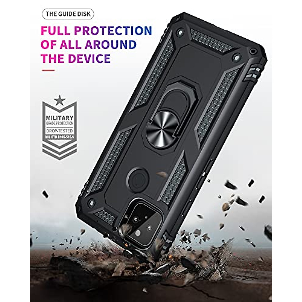 Oborzian Compatible for Google Pixel 5A Case with Screen Protector, Heavy Military Grade 360° Rotating Kickstand Holder TPU Phone Cover for Google Pixel 5A 5G(Black)