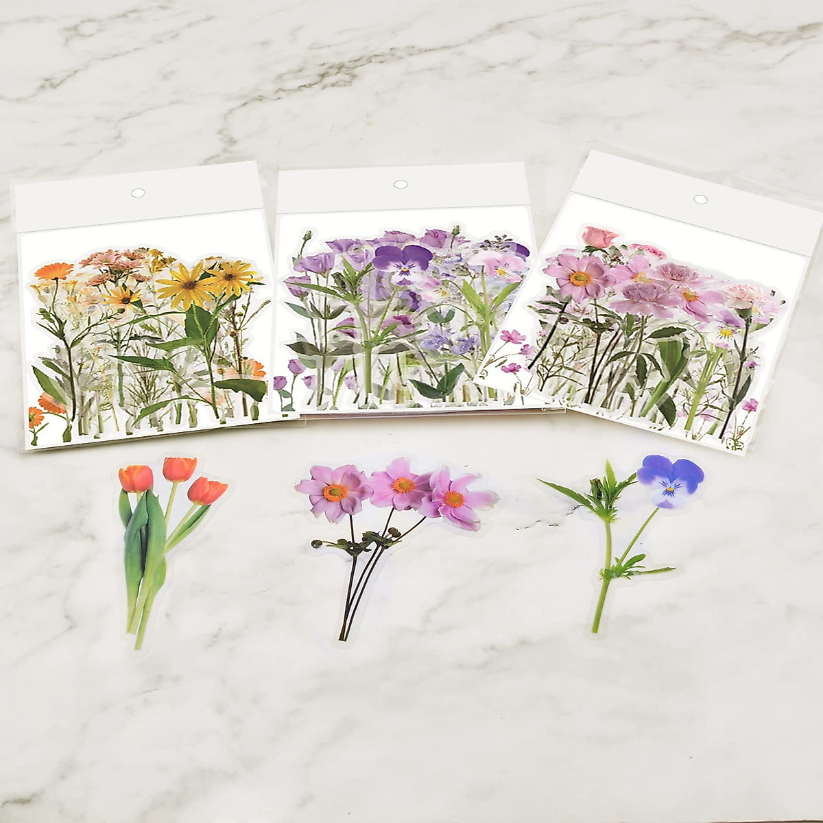 WANDIC Transparent Decorative Stickers, 240 Pieces Waterproof Floral Stickers Flower Sticker Set for DIY Diary Laptop Stationery Phone Case Envelop Calendar Card Making