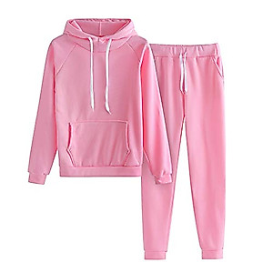 sumensumen Women Hoodies Tracksuit Long Sleeve Sweatshirts Jogger Pant,Sweatsuit with Pockets-Long Sleeve Athletic Suit Fashion Sports Suit Women-01 Pink,XX-Large