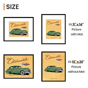 upsimples 16x20 Picture Frame, Display Pictures 11x14 with Mat or 16 x 20 Without, Wall Hanging Poster Frame, Black, 1 Pack