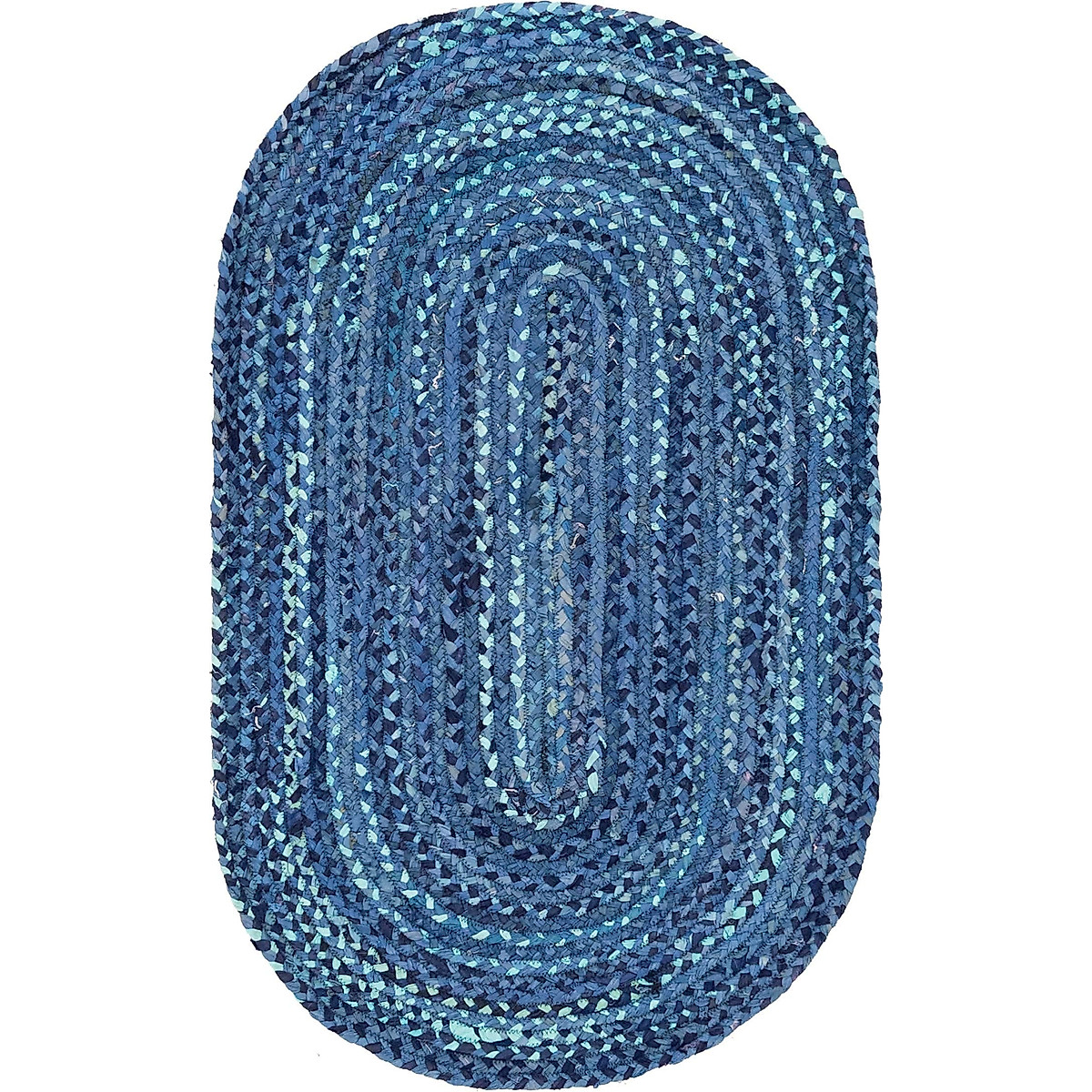 Unique Loom Braided Chindi Collection Area Rug - Layer (3' 3" x 5' 1" Oval, Blue/ Navy Blue)