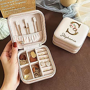 Personalized Jewelry Box - Custom Gifts for Women, Portable Small Travel Jewelry Organizer with Birth Flower & Name, Bridesmaid Gifts, Wedding Gifts, Gifts for Birthday Anniversary for Mom Wife Girls