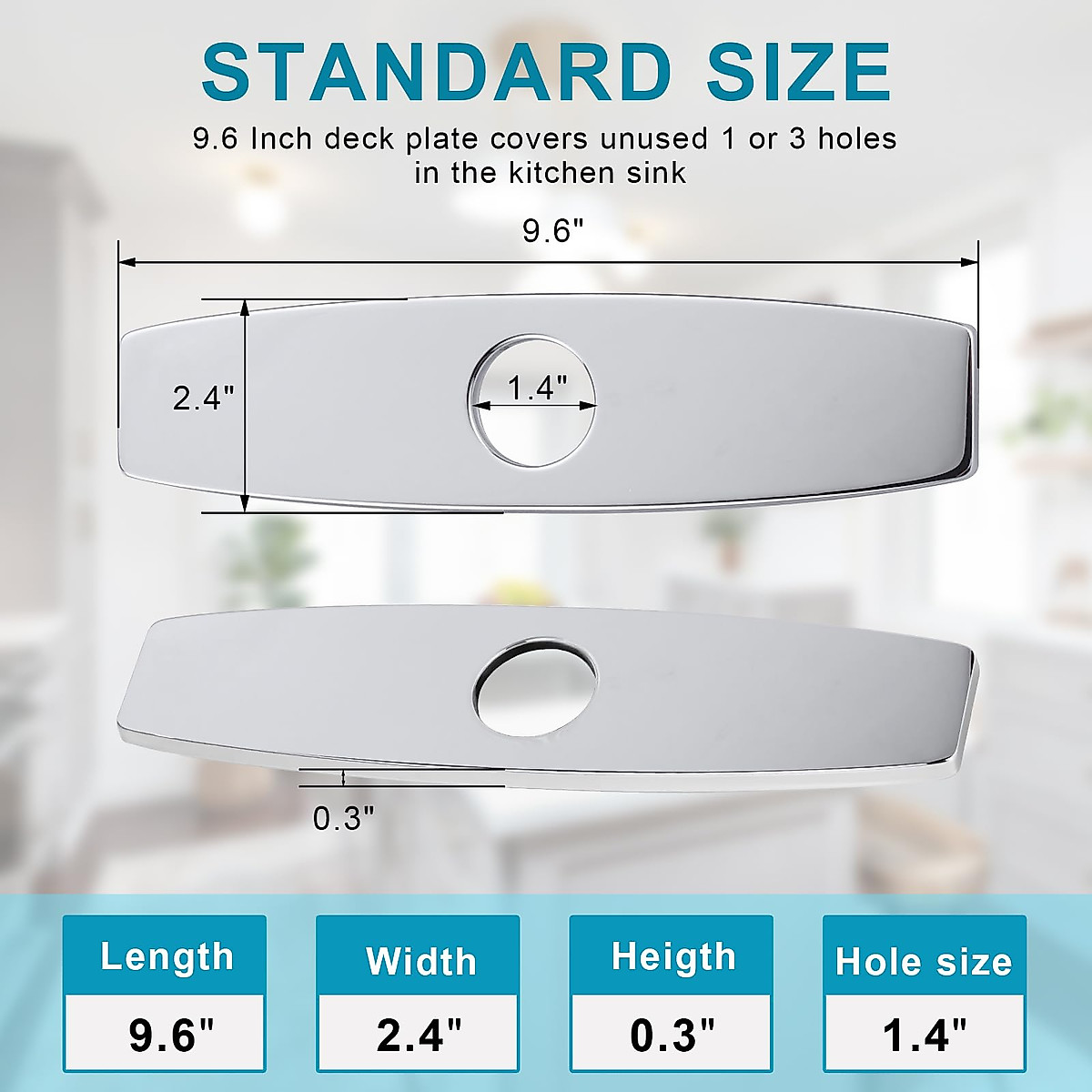 ARCORA 9.6 Inch Faucet Plate, Kitchen or Bathroom Faucet Deck Plate for 1 or 3 Hole, Stainless Steel Sink Hole Cover Escutcheon, Chrome