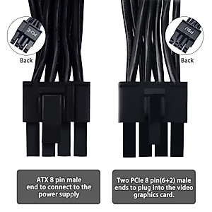 COMeap PCIe Cable for Corsair, ATX CPU 8 Pin Male to Dual PCIe 8 Pin (6+2) Male Power Cable for Corsair Thermaltake ARESGAME Power Supply 25-inch(63cm)