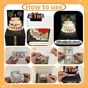 JINSTABAG Money Box for Cash Gift, Birthday Money Pull Box with Music Light DIY Sticker 13th 16th 18th 21th Any Age and Banner, Birthday Decorations for Boys Girls Kids Adult ﻿