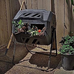 Compost Bins Outdoor 43 Gallon Garden Compost Tumbler Bin ｜ Extra Wide Dual Chamber with 360 Degree Rotating Composter Food Waste Bin ｜Outdoor Aerating Waste Bin Composting Tumbler