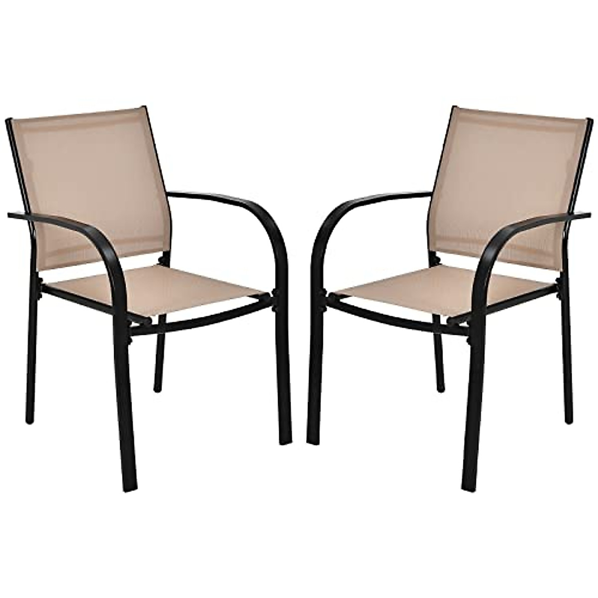 Tangkula Set of 2 Patio Dining Chairs, Outdoor Stackable Chairs with Armrests, Anti-Rust Steel Frame and Quick-Drying Fabric, Outdoor Bistro Chairs for Backyard, Lawn and Garden