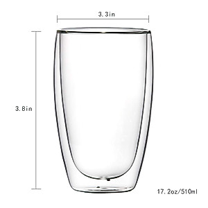 Insulated Double Wall Glass Cups 17oz,Clear Coffee Mug Set of 2 for Latte,Cappuccino,Tea,Coco, Hot Chocolate (Cappuccino Cups)
