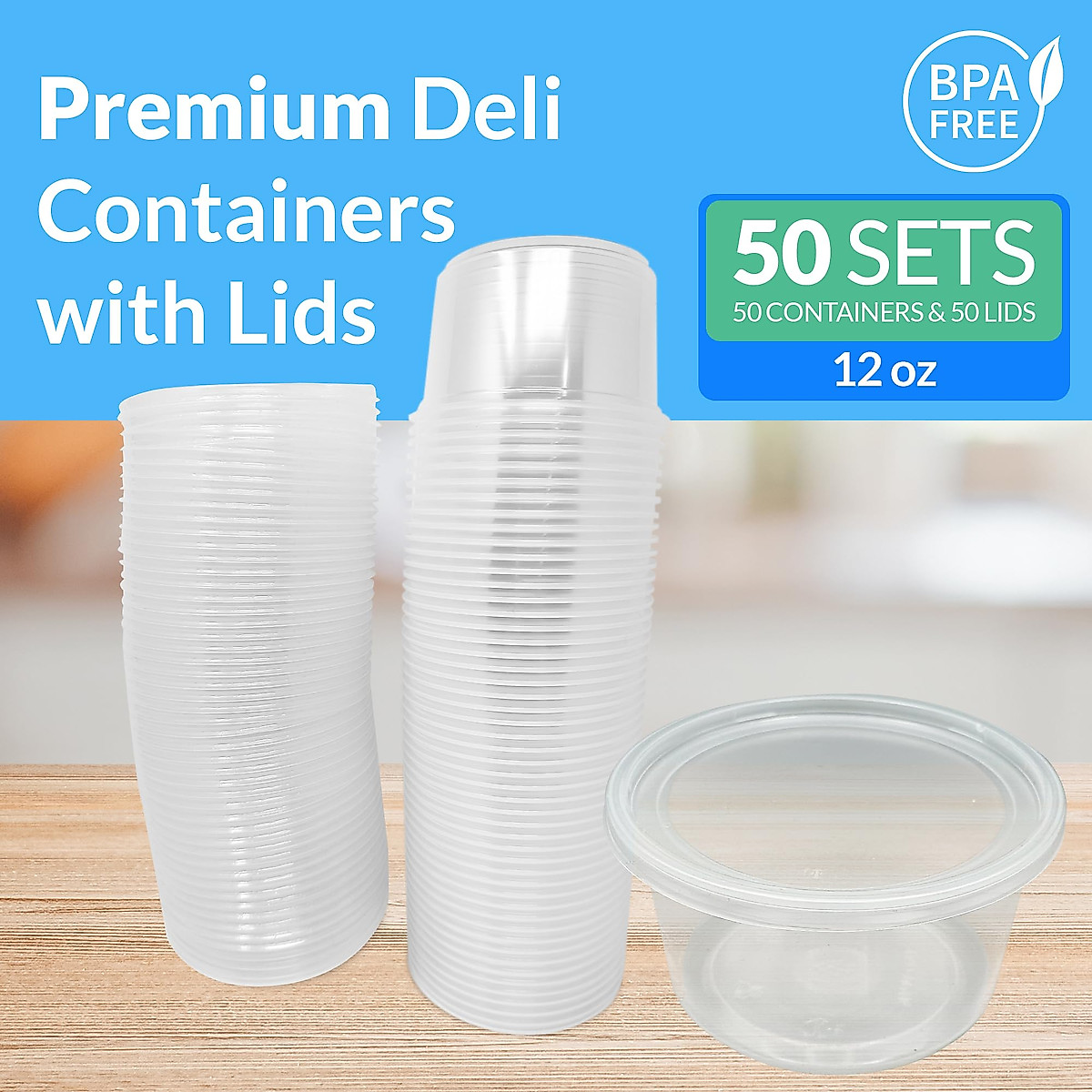 Reli. Deli Containers with Lids (50 Sets), 12 oz | Plastic Deli Containers with Lids 12oz | Clear Soup Containers with Lids, Disposable | To Go Food Storage Containers for Deli, Food, Soup (12 ounce)