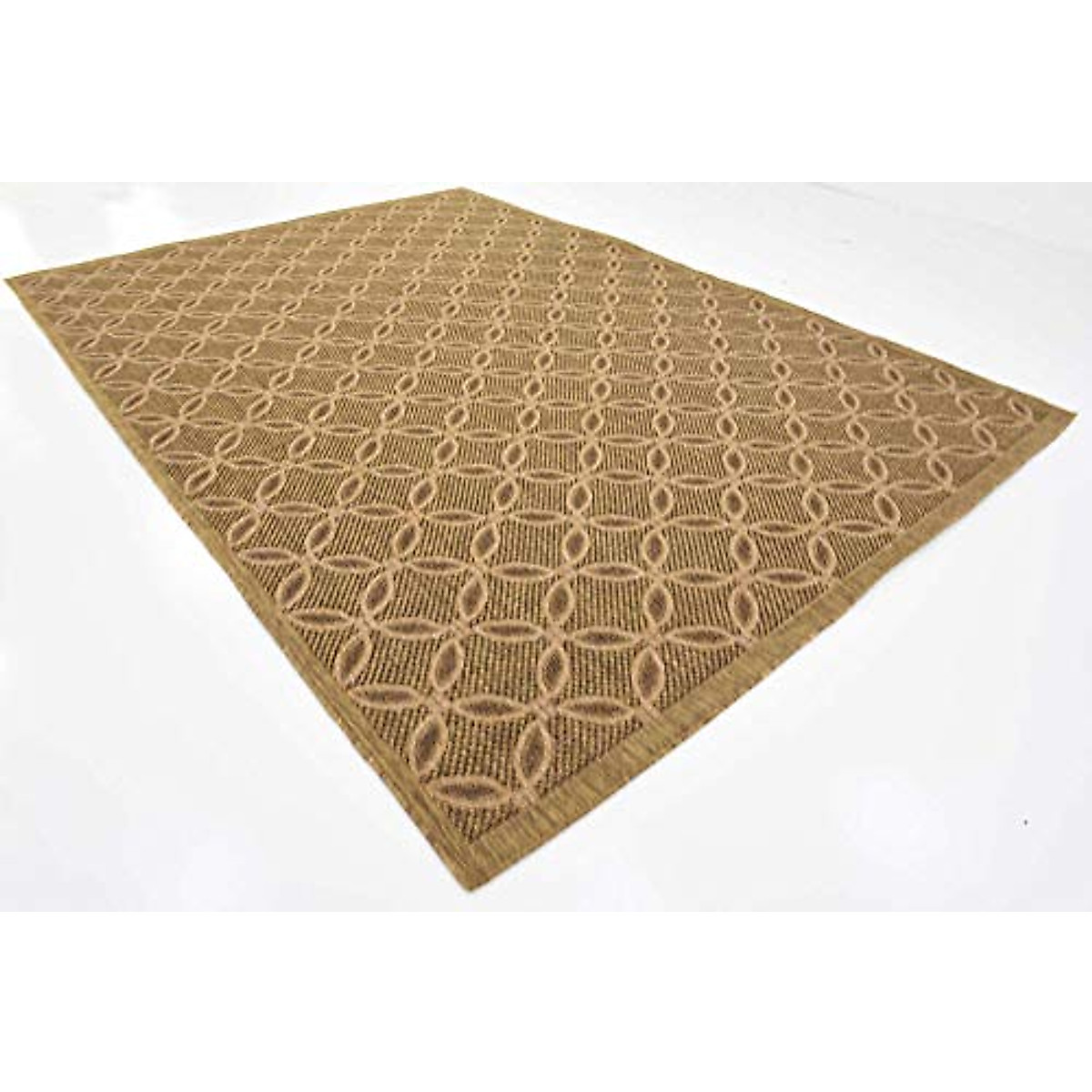 Unique Loom Trellis Collection Area Rug-Geometric Border Design, Moroccan Inspired for Indoor/Outdoor Décor, 8 ft x 11 ft 4 in, Light Brown/Brown