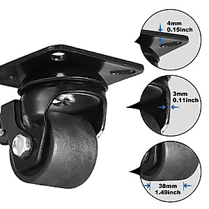 W B D WEIBIDA 2-inch Plate Swivel Caster Wheels Set of 4 Heavy Duty, Load Capacity 2200lbs, Low Gravity Center Black Extra Width Caster with Brake, Endurance &Quiet &Sturdy Nylon Wheels for Industrial