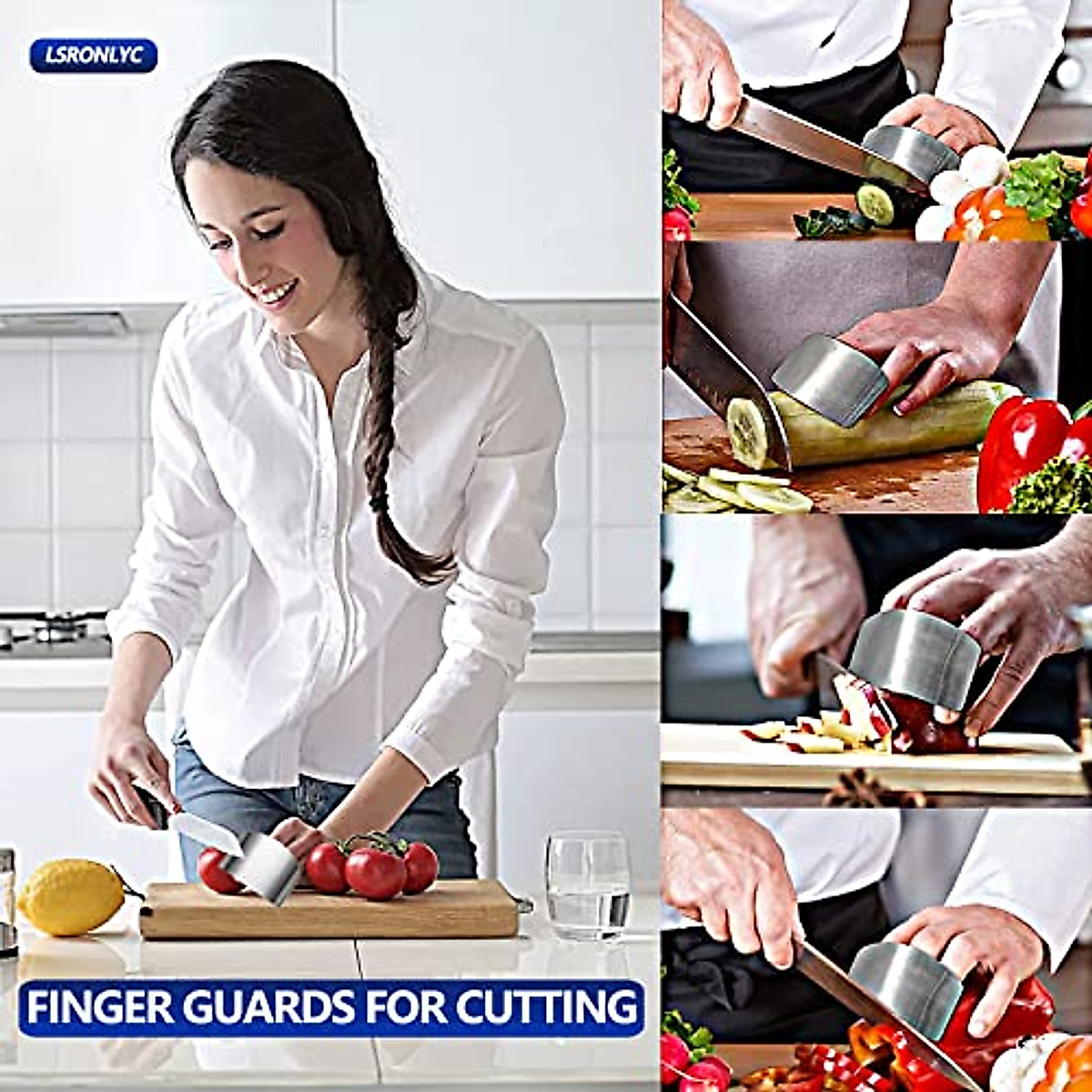 Finger Protector for Cutting Food,6 Pcs Finetaur Finger Guard for Cutting Vegetables,Stainless Steel Finger Shield for Cutting Slicing Chopping Kitchen Finger Guard for Cooking(Double & Single Finger)