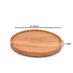 EDHAS Round Acacia Wood Serving Tray Decorative Tray Farmhouse Candle Holder Tray for Kitchen Counter Home Décor (12" x 12" x 1")