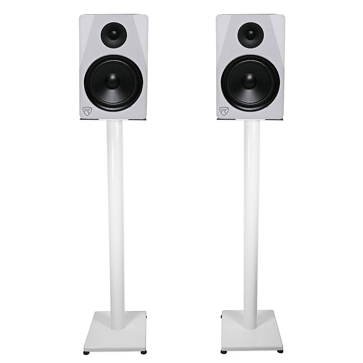 Rockville Pair 37" Steel Bookshelf Speaker/Studio Monitor Stands-White (RS37W V2)
