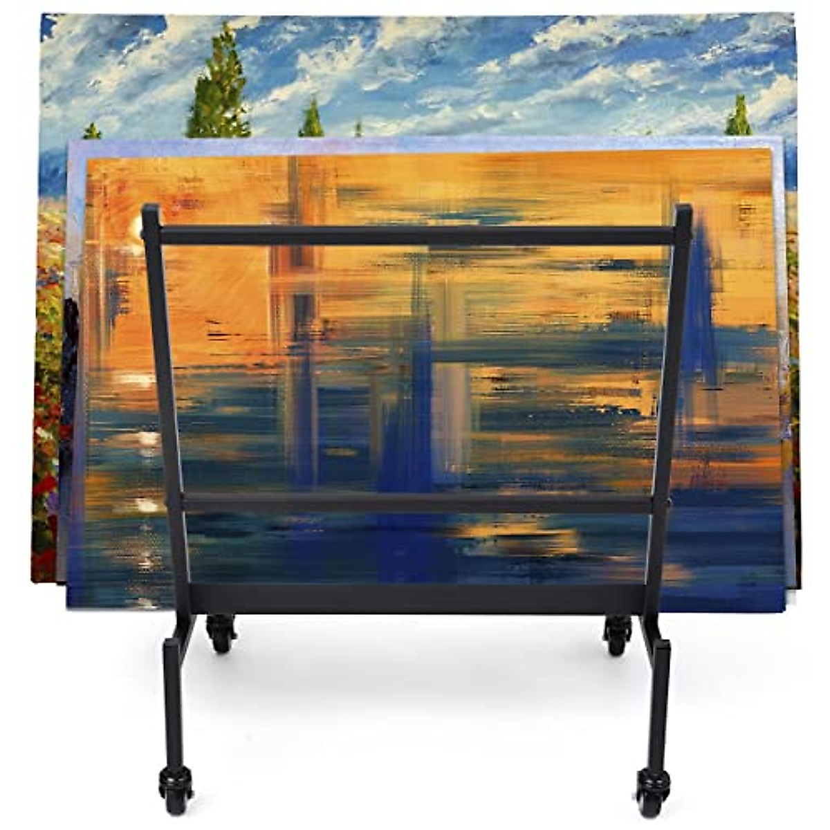 Displays2go Print Art Rack, (50) 24" x 36" Protectors, Mobile Design w/Locking Wheels - Black (ADRACK1)