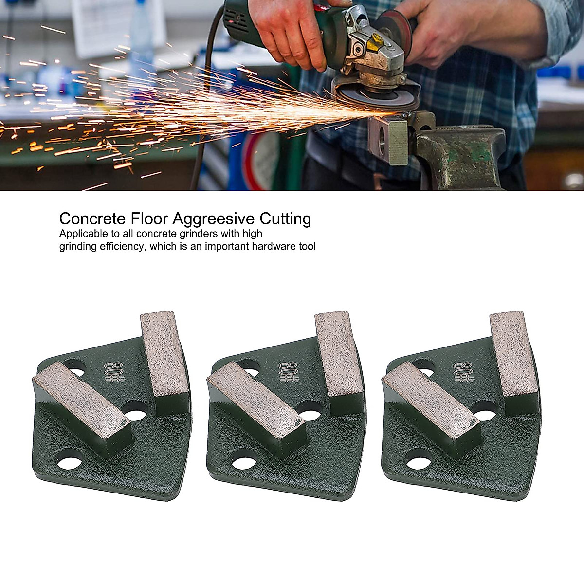 Diamond Floor Grinding Pad Disc, 3Pcs Diamond Grinding Shoes,Trapezoid Grinding Concrete Floor Cutting, Metal Polishing Pads Coating Disc Shoes 2 Long Teeth