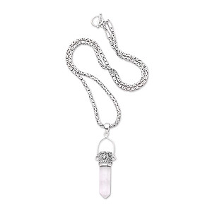 NOVICA Artisan Handmade Quartz Pendant Necklace Balinese Sterling Silver Crystal Indonesia Gemstone Floral Birthstone [19.75 in L 3 mm W Pendant(s) 2.4 in H x 0.6 in W x 0.4 in D] ' Crystal Amulet'