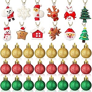 36 Pieces Christmas Mini Glitter Glass Resin Ornaments Set Small Resin Xmas Hanging Ornaments Miniature Balls Tree Ornaments for Christmas Tree Ornaments Decoration (Gold, Red, Green)