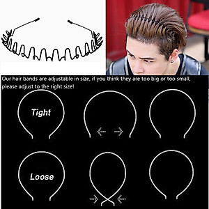 WantGor Metal Headbands, 2 Pack Fashion Unisex Black Hairband Spring Wave Non Slip Sports Headwear Hair Hoop Hair Accessories (2 Pack)