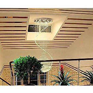 Moooni Modern Large Spiral Crystal Chandelier Lighting Luxury Rain Drop Flush Mount Ceiling Light for Foyer Staircase Entryway D 31.5" X H 98"