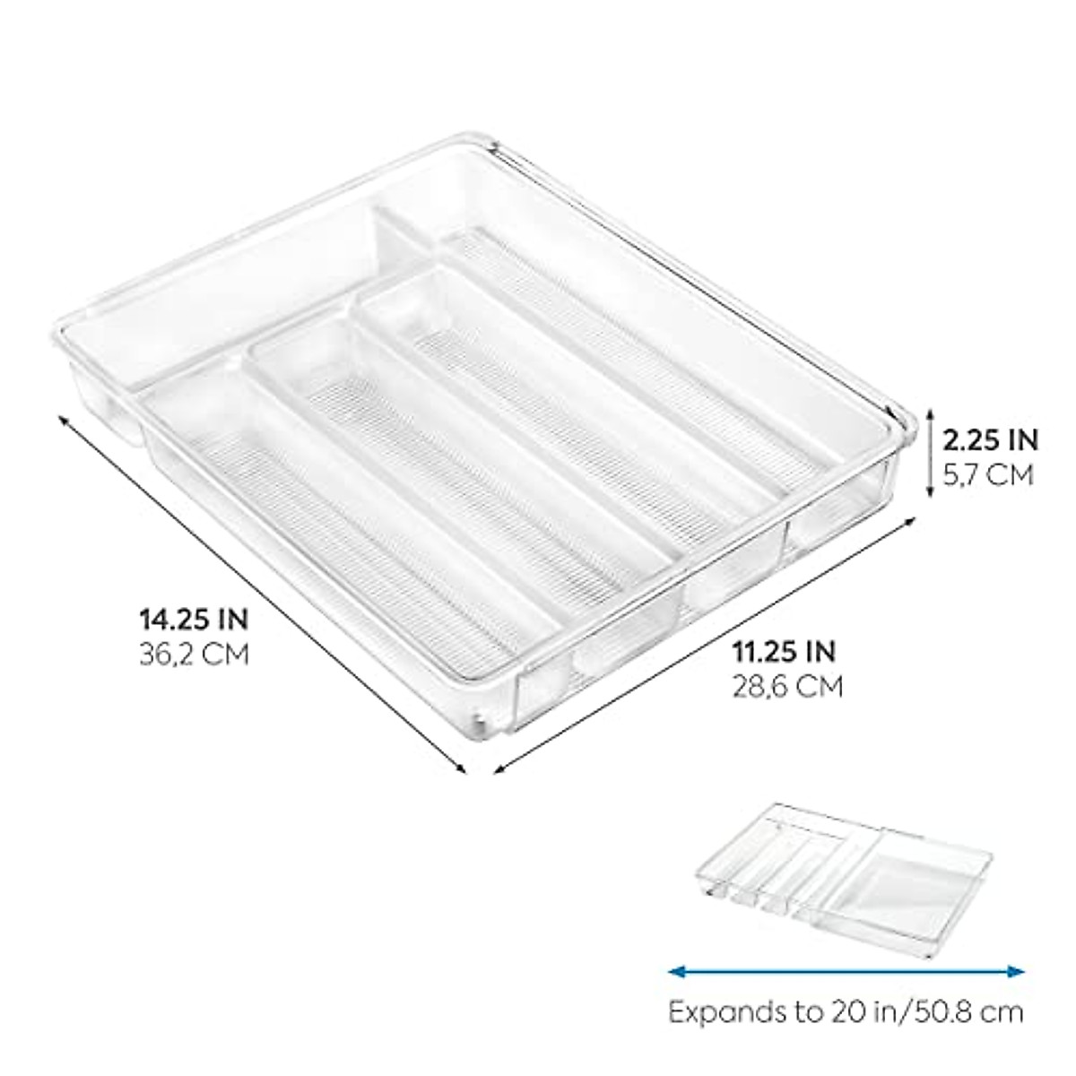 iDesign Linus Expandable Kitchen Drawer Organizer for Silverware, Spatulas, Gadgets - Clear