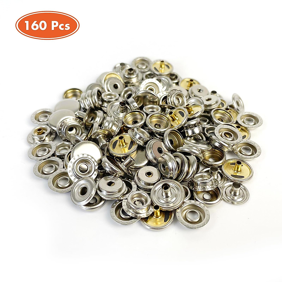 HAPDEN 160 pcs snap Buttons,snap Fasteners kit 15mm Stainless Steel Snaps Marine Grade Boat Canvas Snaps,3/8" Socket Metal Snaps for Clothing Leather Boat Cover Fabric (Regular)