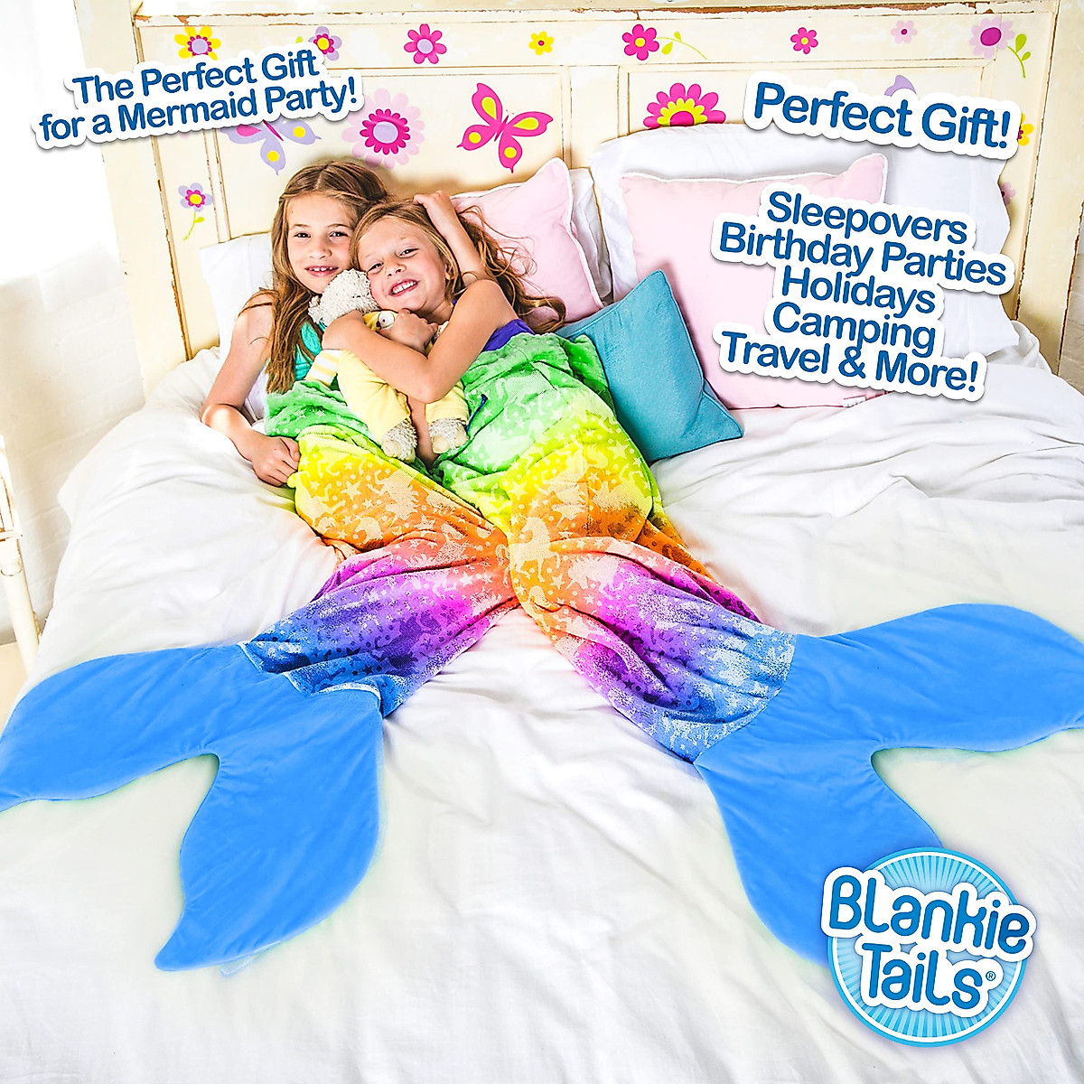 Blankie Tails - Rainbow Unicorn Mermaid Blanket - Double Sided Fleece Mermaid Tail Blanket - Mermaid Tails for Girls - Throw for Gifts, Sleepovers, & Daily Use for Kids, Adults & Teens