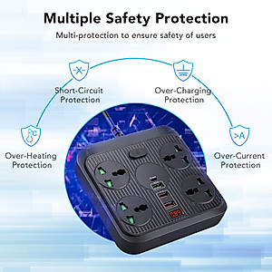 Universal Power Strip with USB C, XYZCREAT 3000w Surge Protector with 4 Outlets 3 USB Ports 20W PD Port, Portable Power Strip 110v-250v 6.6ft Extension Cord for Home Office and Travel Black