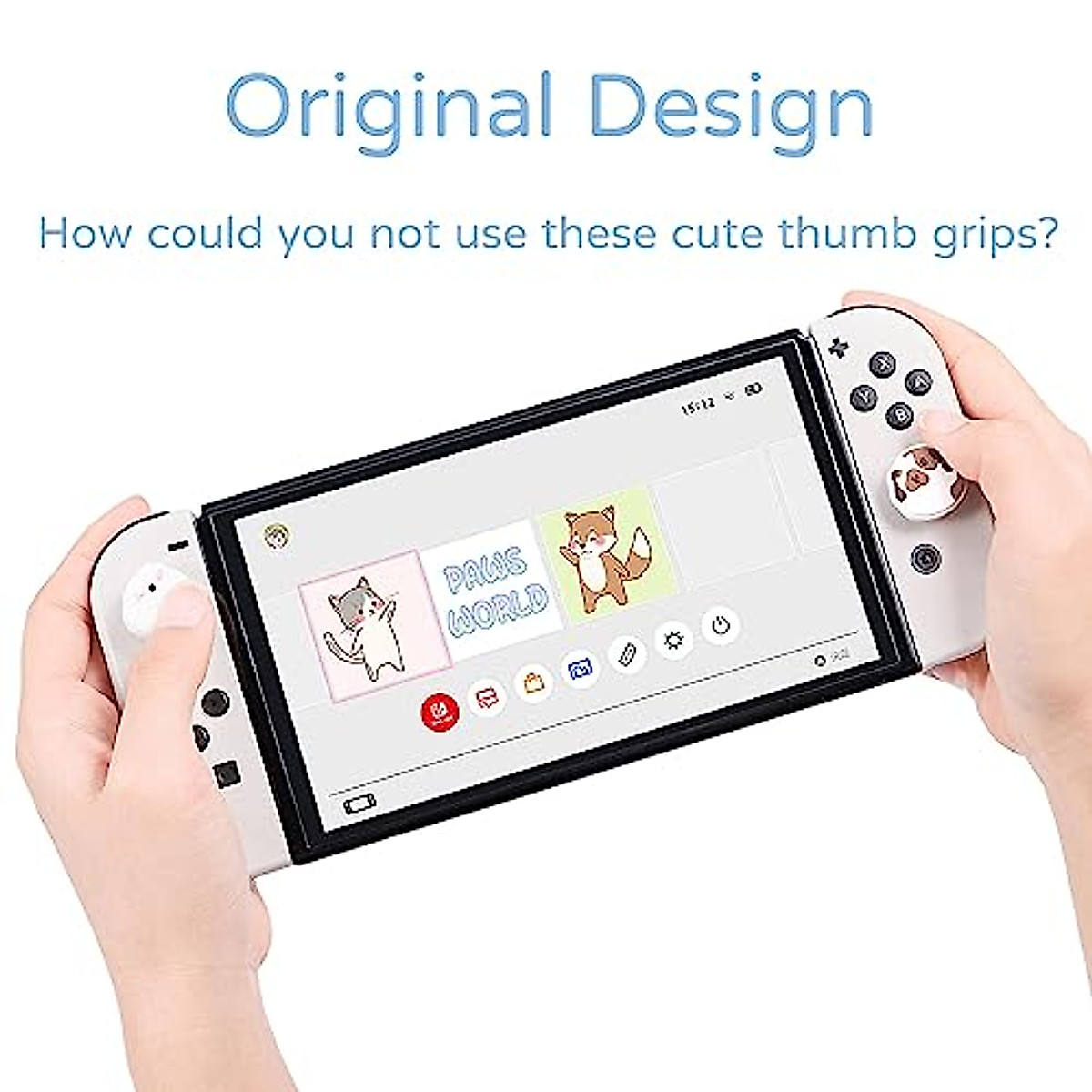 PAWSWORLD Cute Switch Thumb Grips Caps for Switch/Switch Lite/Switch OLED Rabbits Joystick Dust Jacket Silicone Joycon Grip Covers Anti-Scratch 4PCS Switch Button Caps - Fluffy Bunny